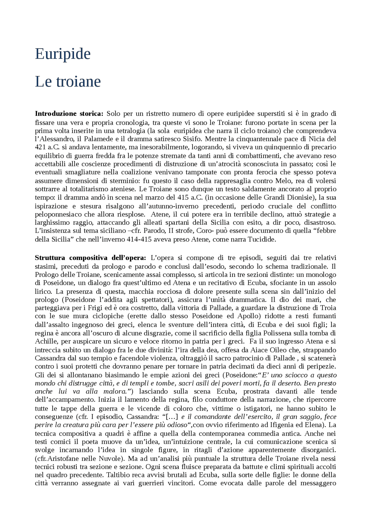 Euripide Le Troiane Docsity