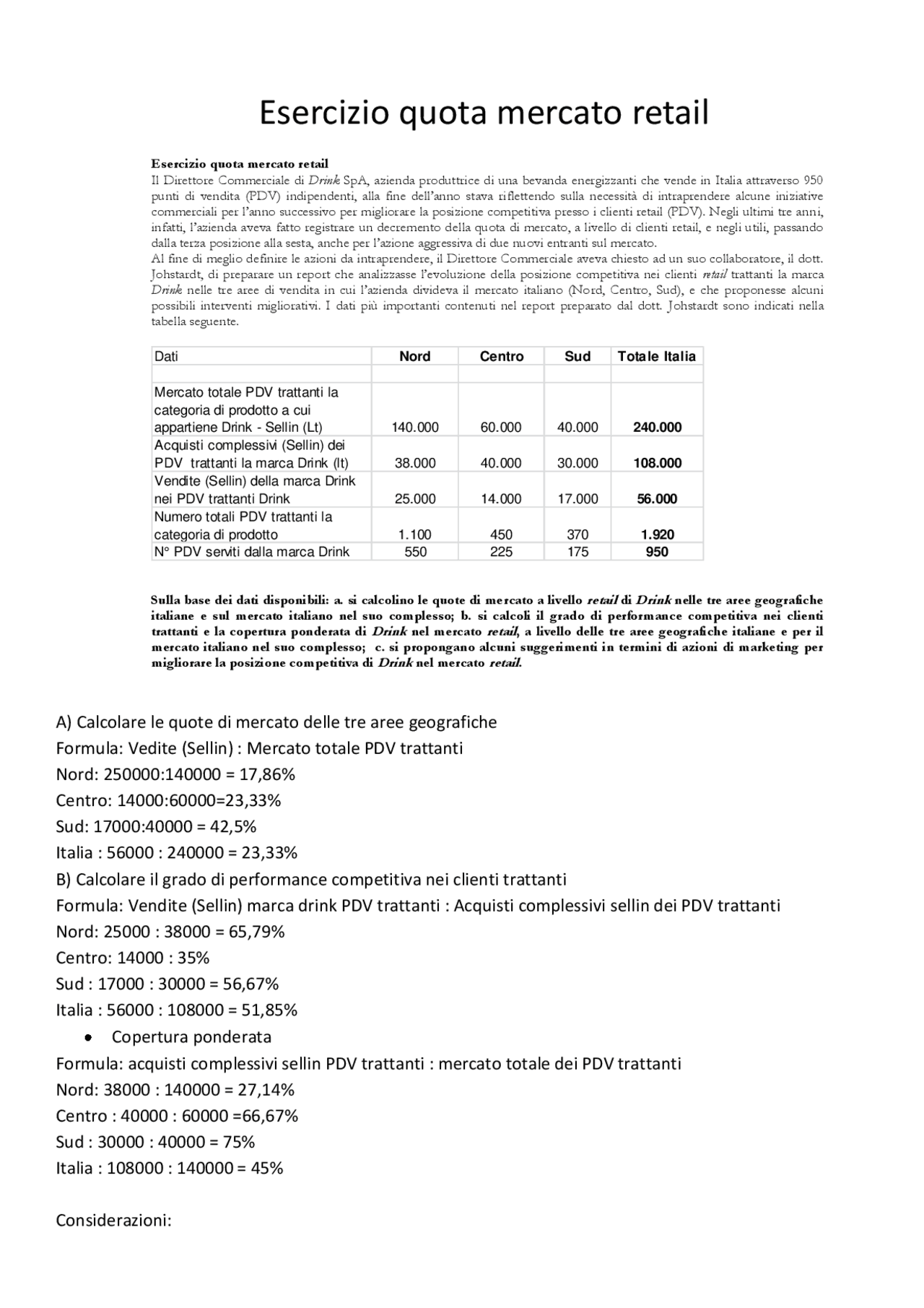 Esercizi Di Marketing Docsity