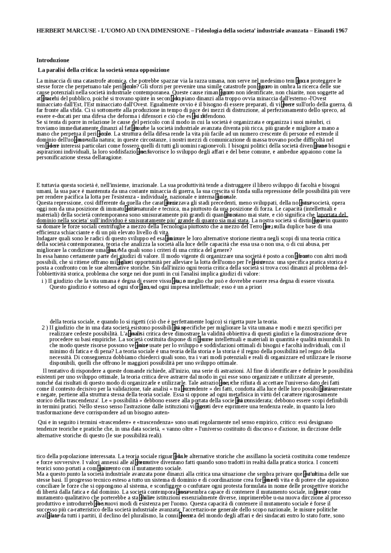 Marcuse Luomo A Una Dimensione Docsity