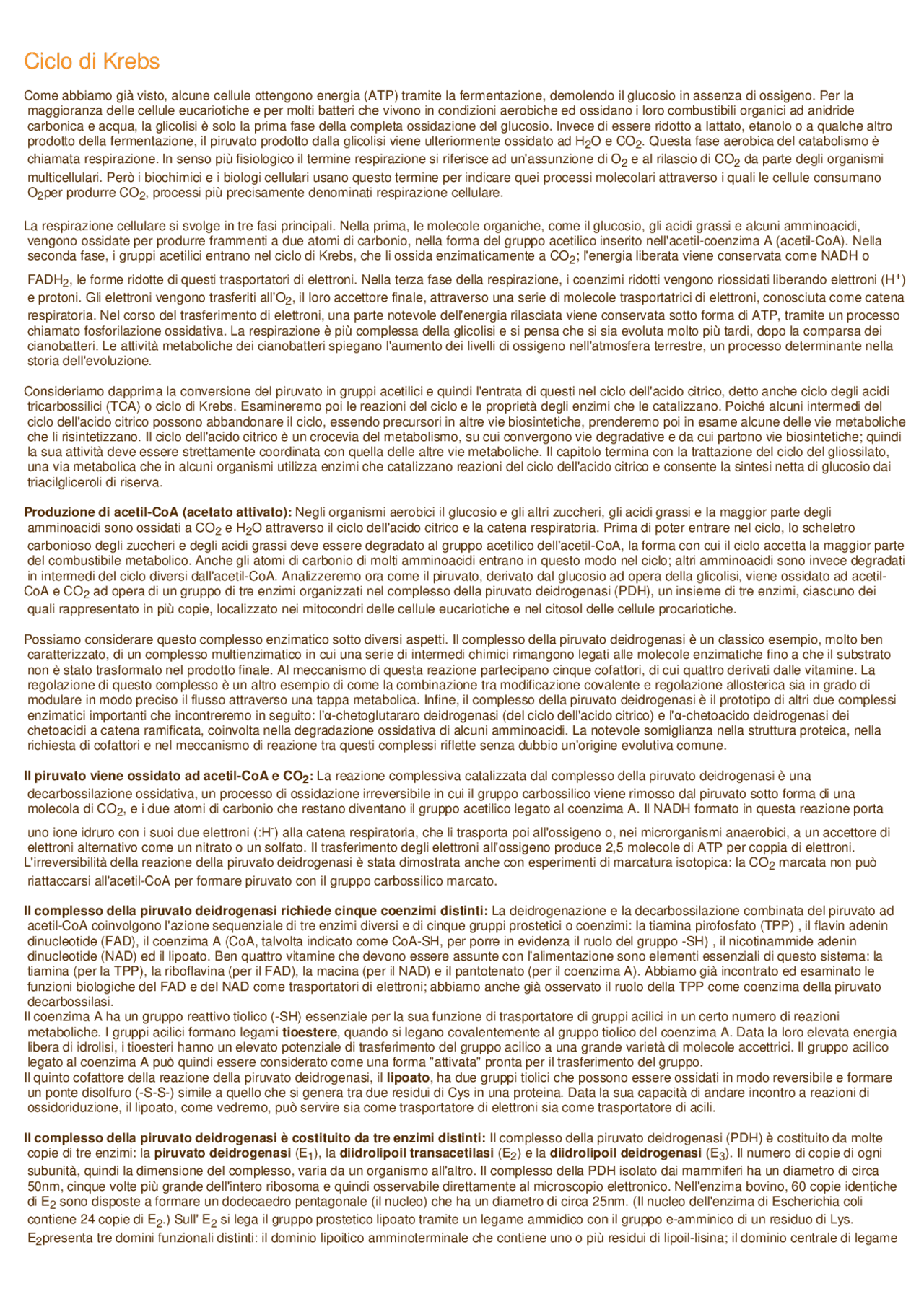 Ciclo Di Krebs Biochimica Generale Docsity