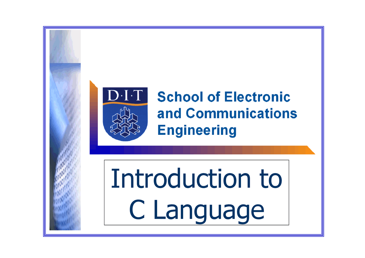 01 Introduction To C Lecture Notes C Programming Docsity