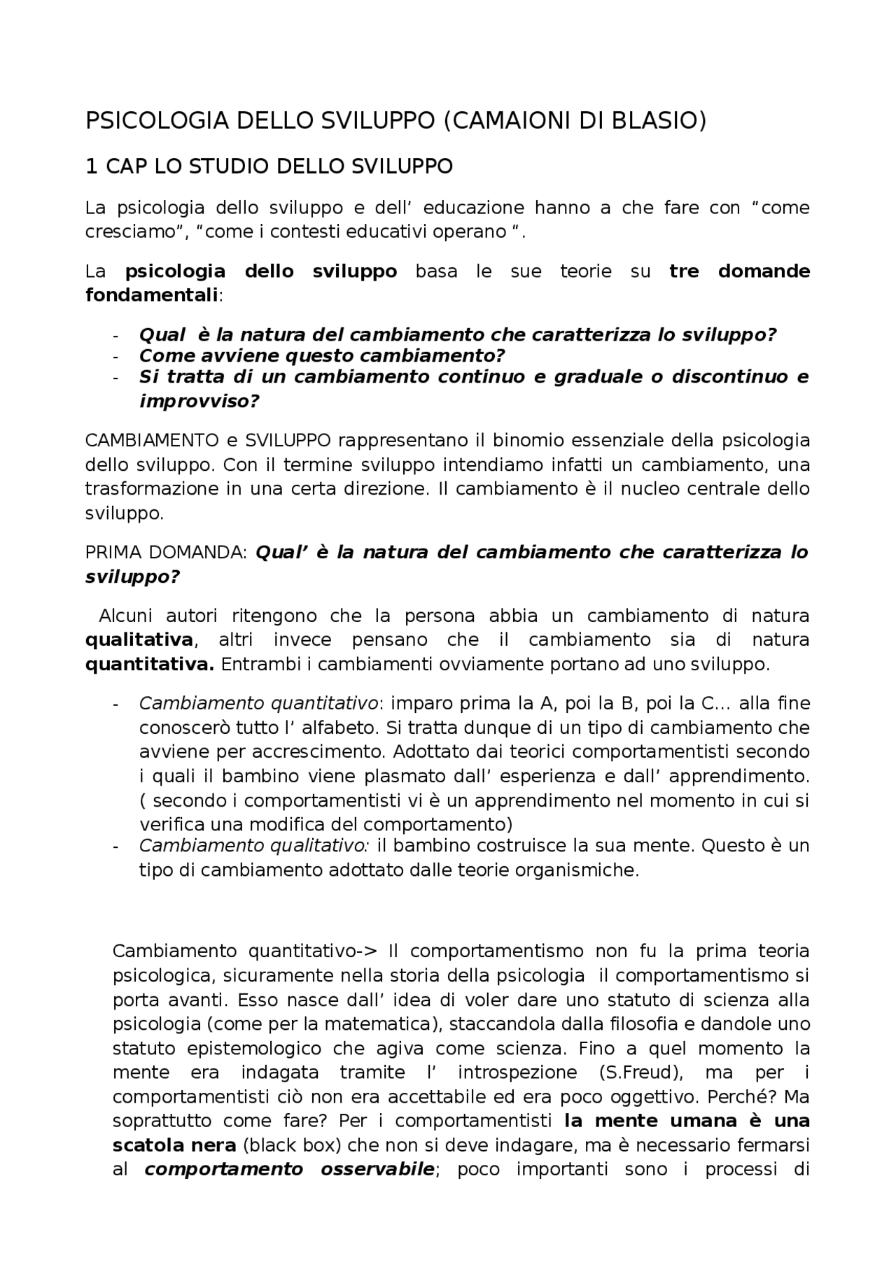 Appunti Di Psicologia Dello Sviluppo E Delleducazione Camaioni Di