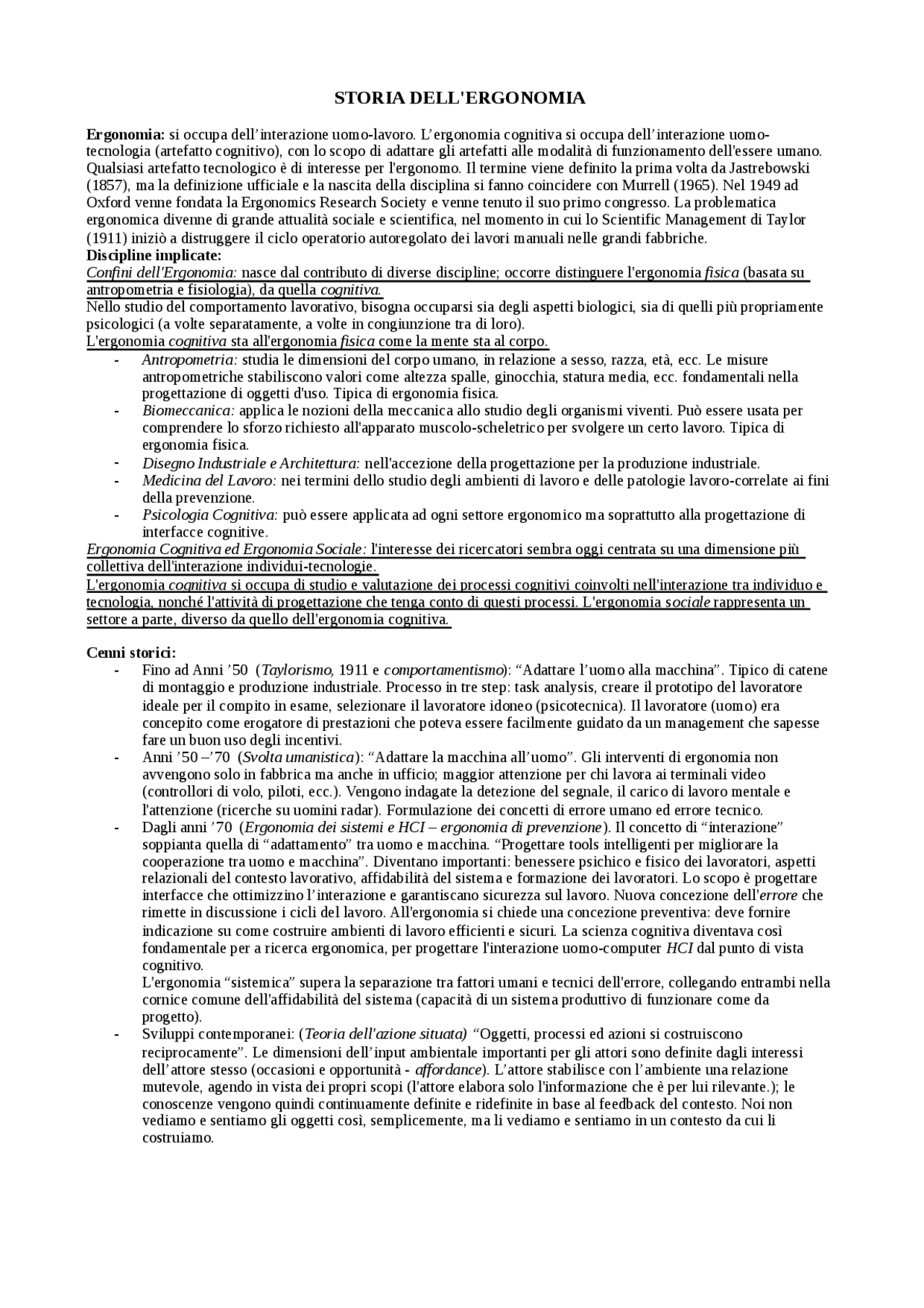 Ergonomia Mantovani Sintesi Del Corso Di Ergonomia Docsity