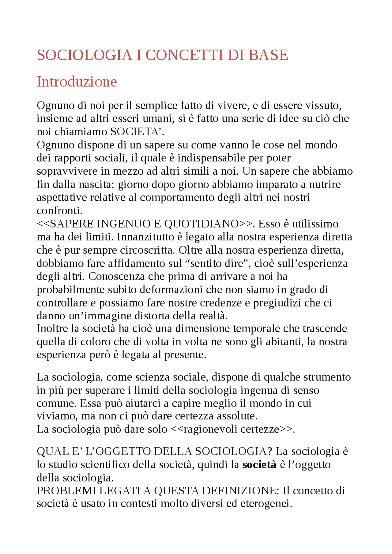 Sociologia I Concetti Di Base Docsity