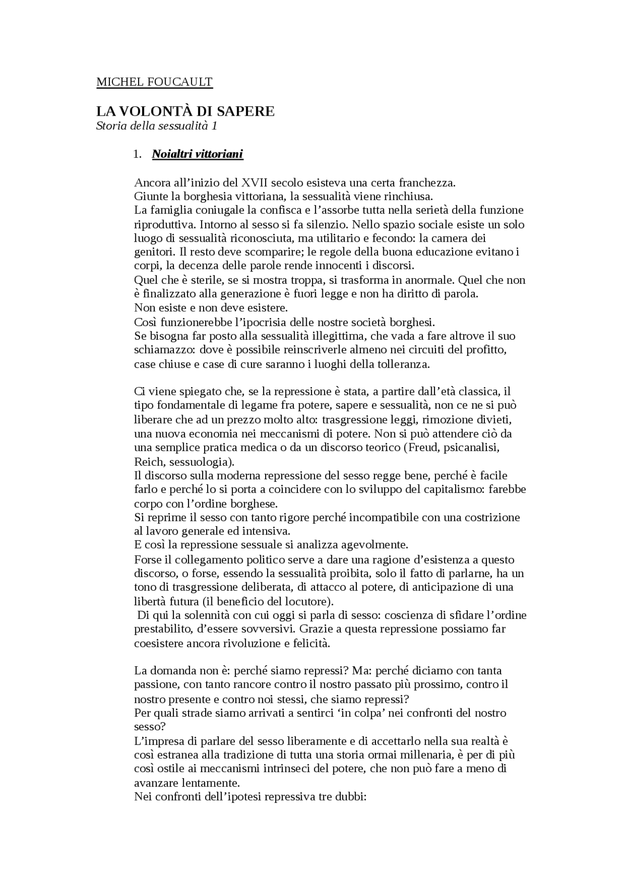 Volontà Di Sapere Docsity