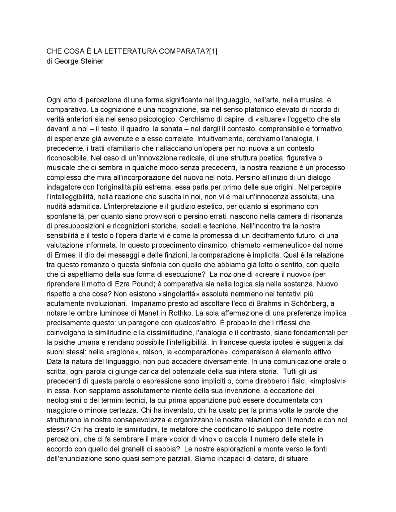 Letteratura Comparata Appunti Di Letterature Comparate Docsity