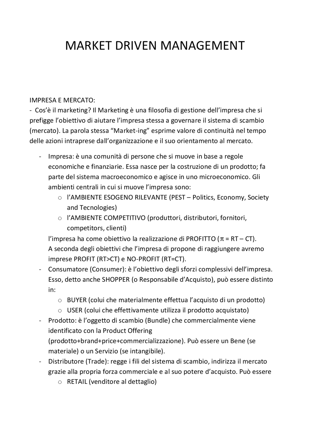 Riassunto Market Driven Management Docsity