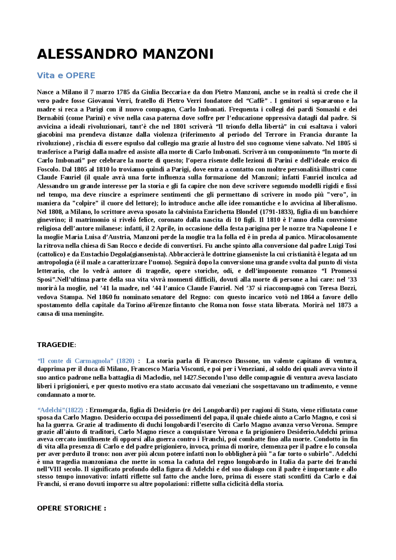 Manzoni. riassunto vita e opere + 5 maggio - Docsity