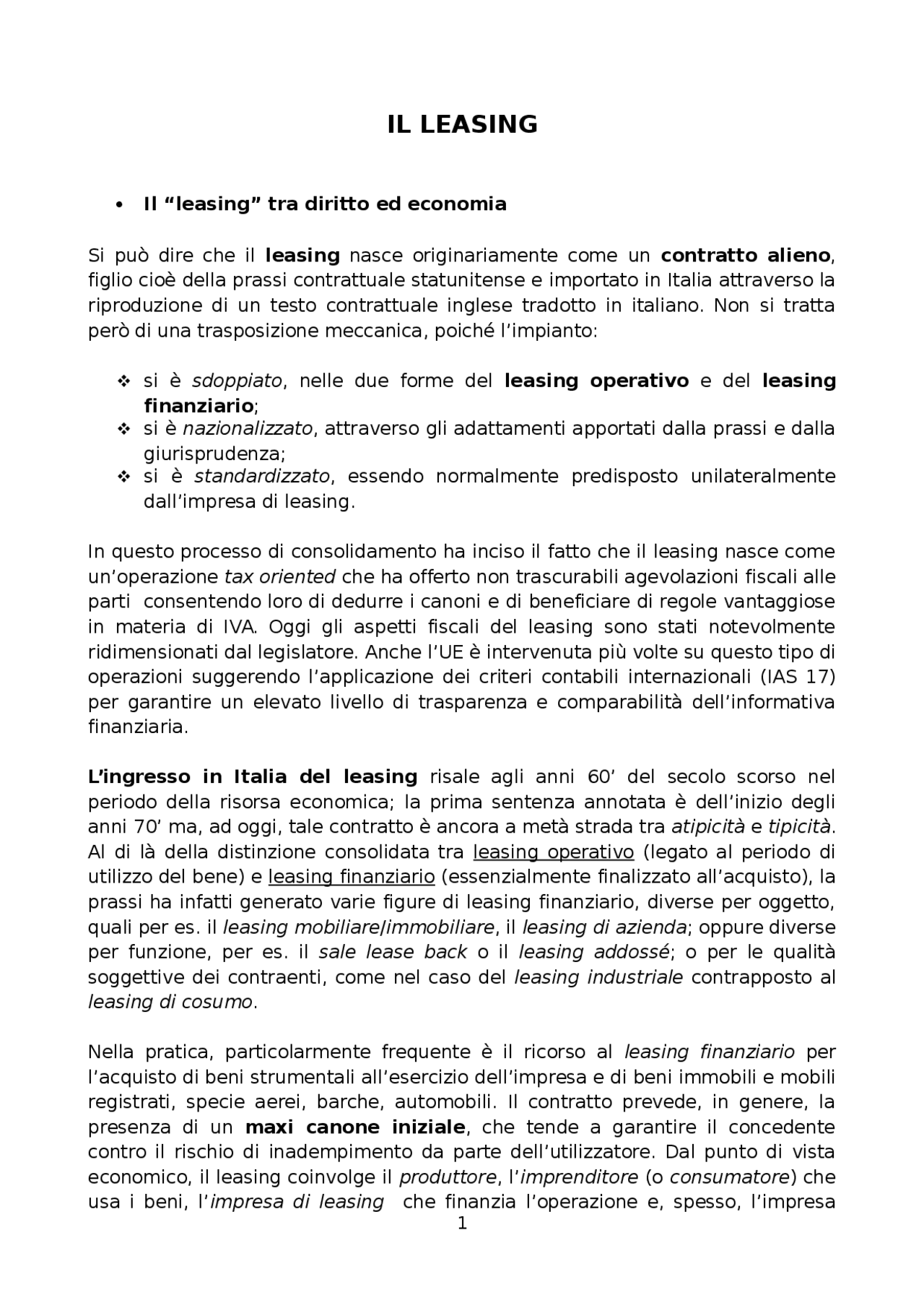 Riassunto Il leasing - Maddalena Rabitti - Docsity