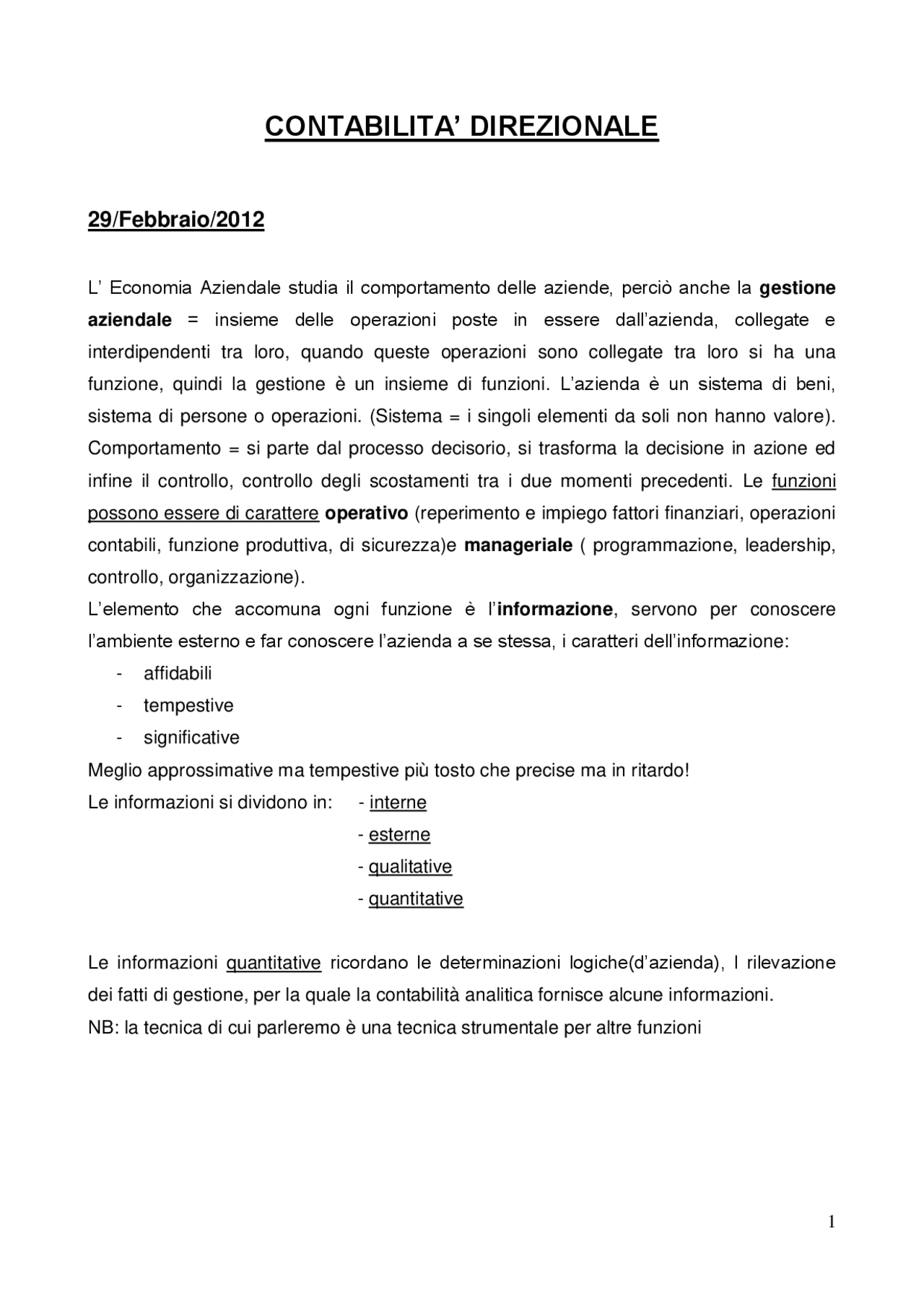 Contabilita Direzionale Uniroma1 Docsity