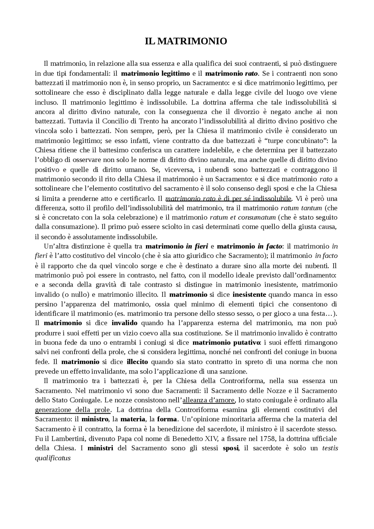 Il Matrimonio Diritto Canonico Appunti Di Diritto Canonico Docsity