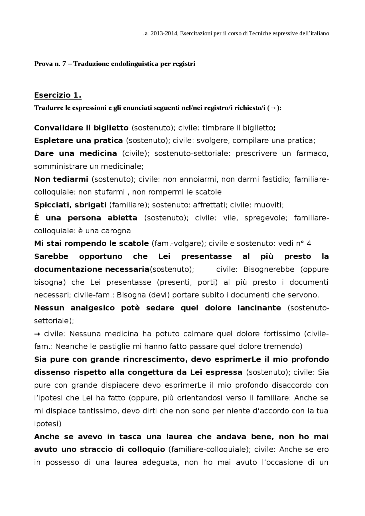 Prova 7 Registri Svolgimento Tecniche Espressive Dellitaliano