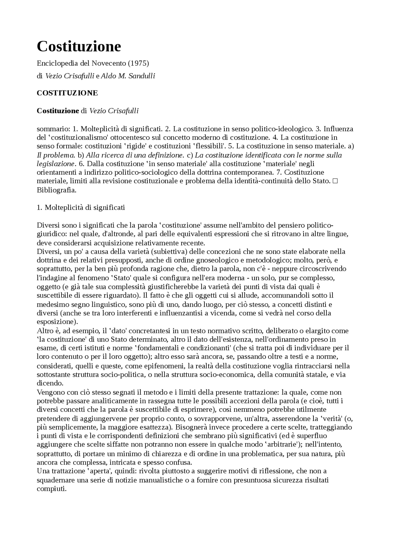 Costituzione Crisafulli Docsity