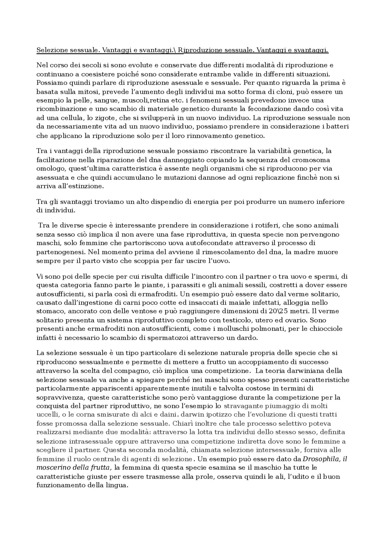 Selezione Sessuale Docsity