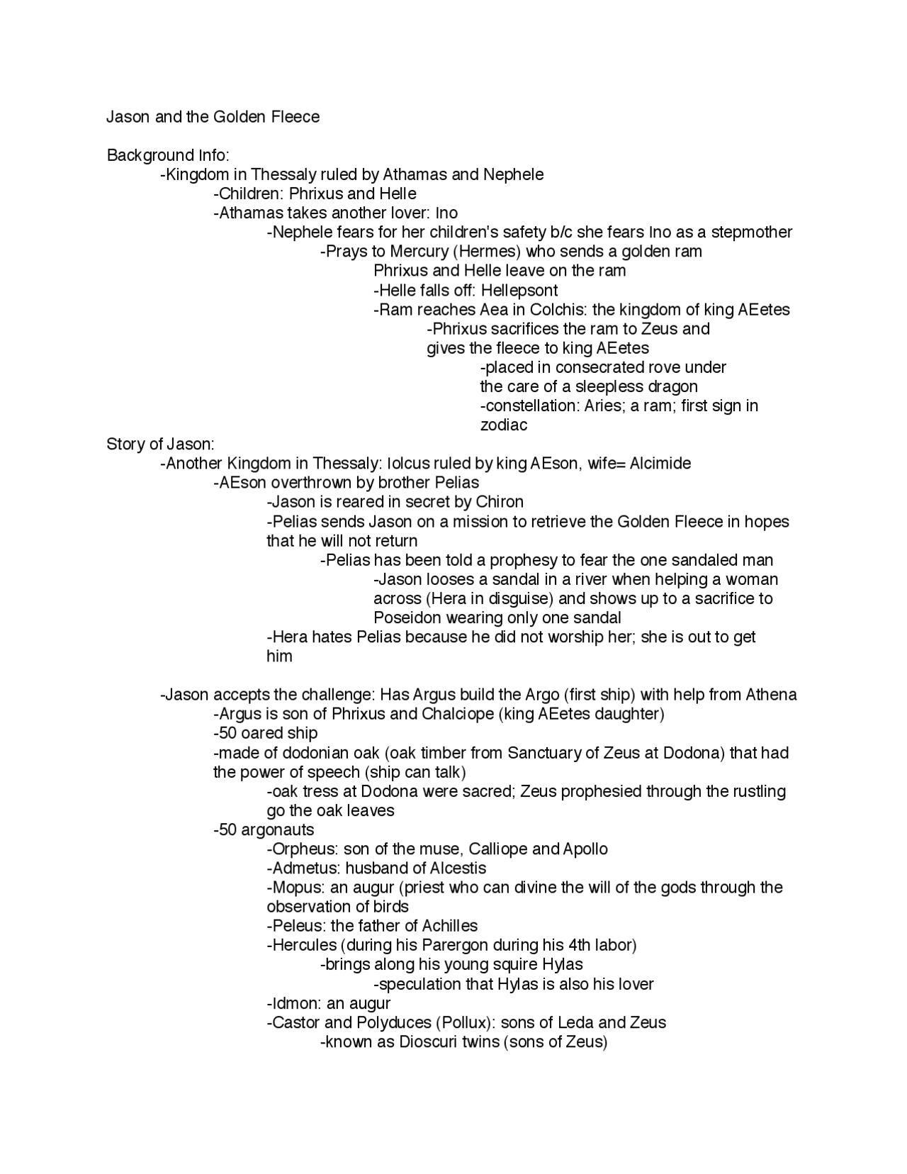 Notes on Jason and Golden Fleece in Classical Mythology | CLAS 1020 ...