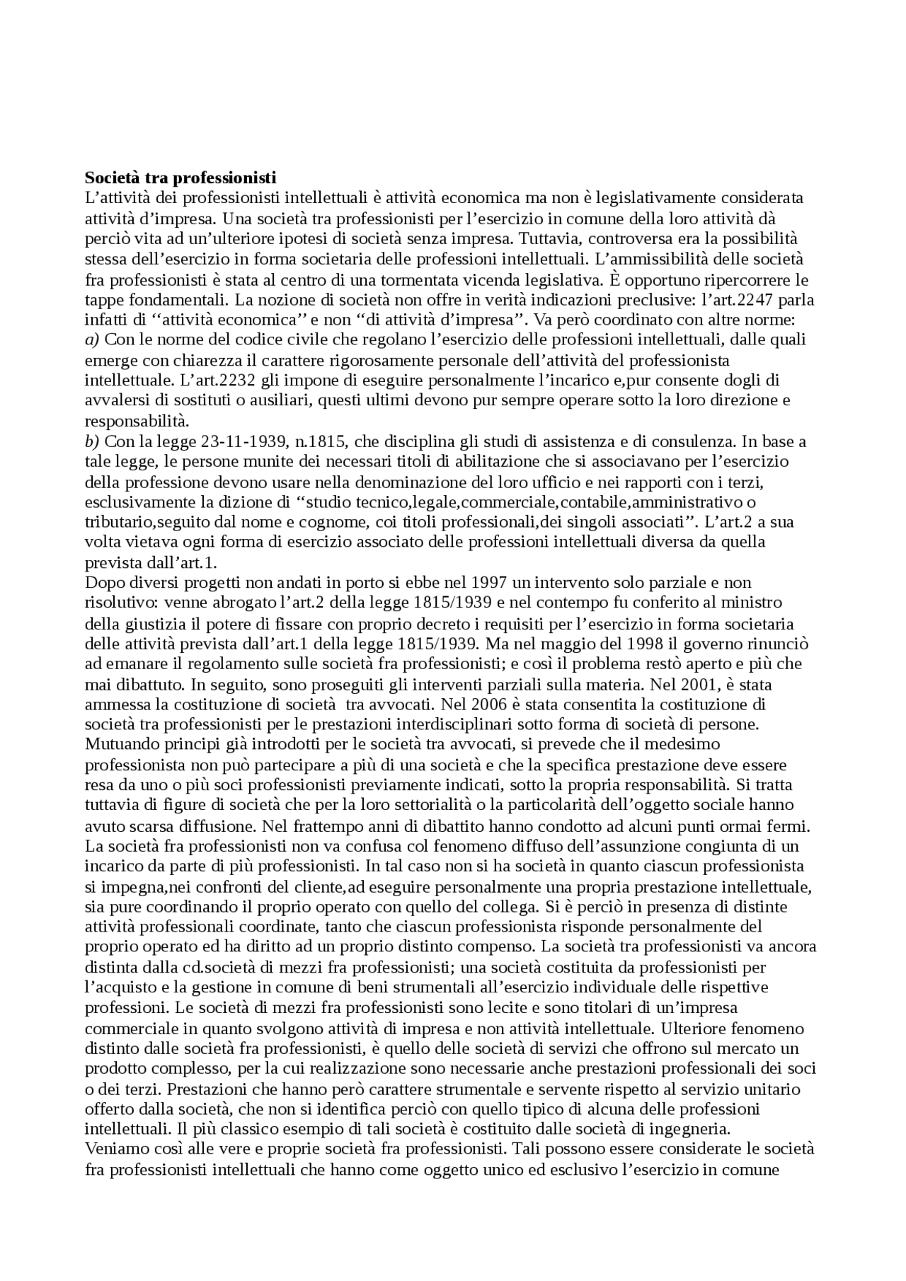 Società Tra Professionisti Docsity
