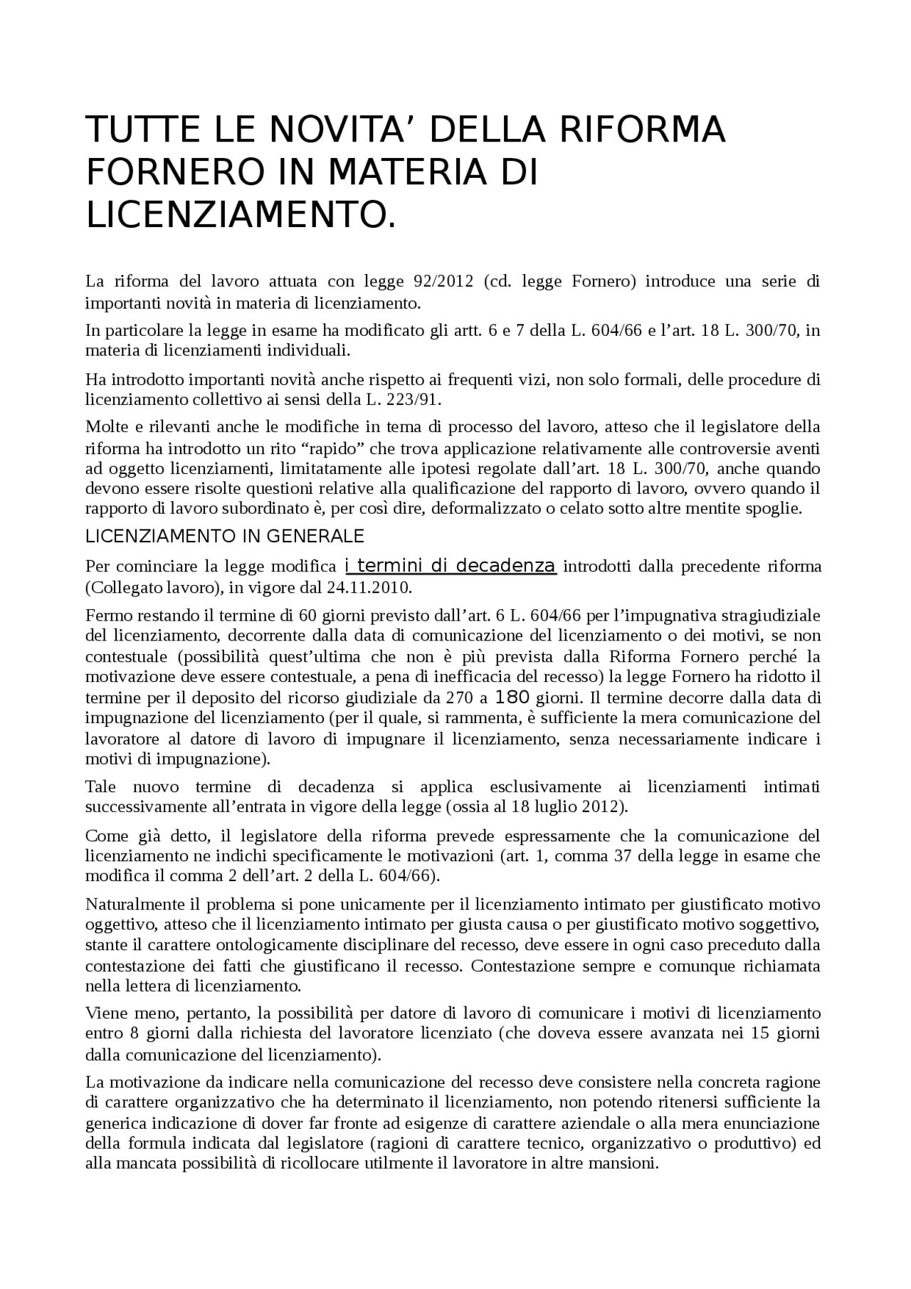 Licenziamento Individuale Appunti Di Diritto Del Lavoro Docsity