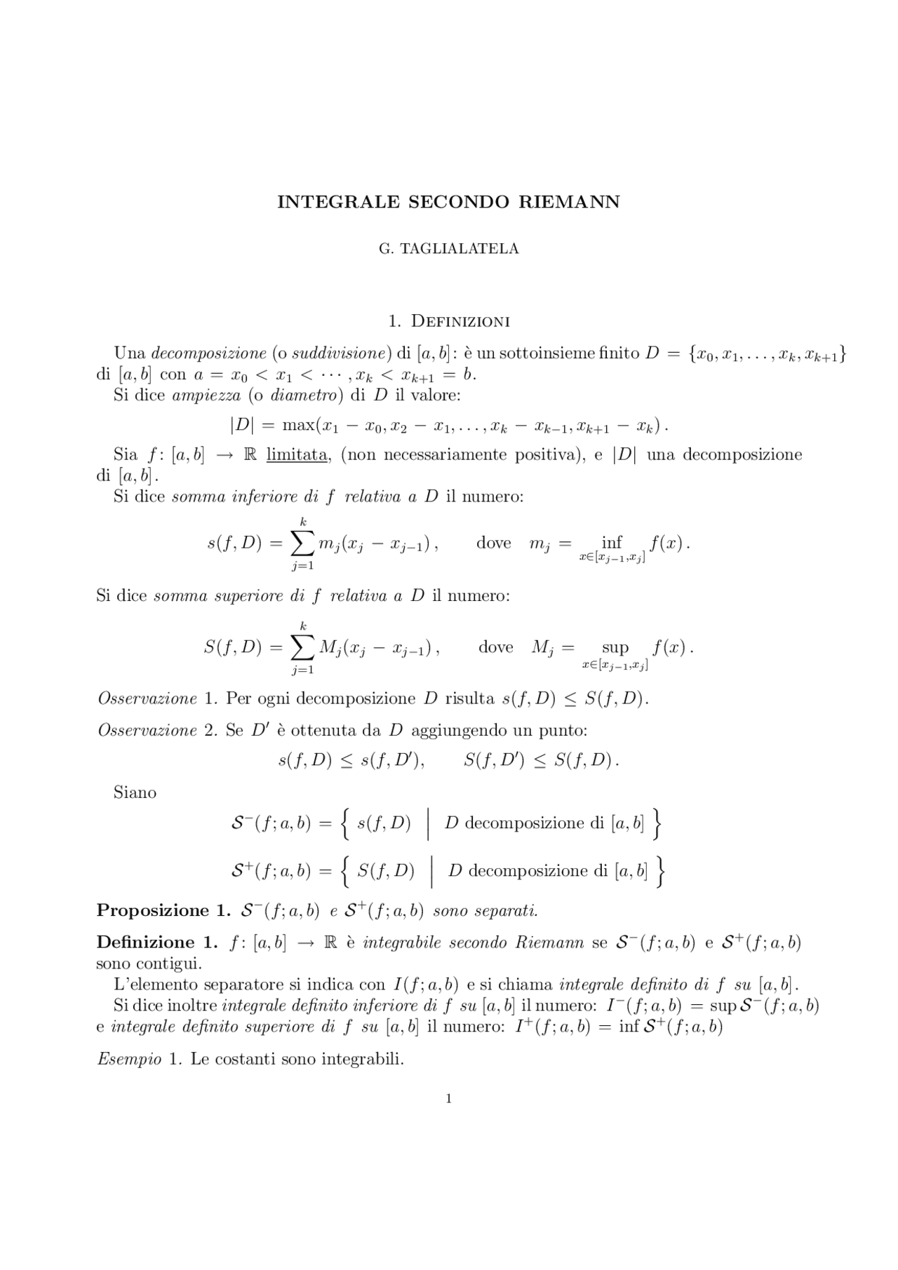 Integrale di riemann - Docsity