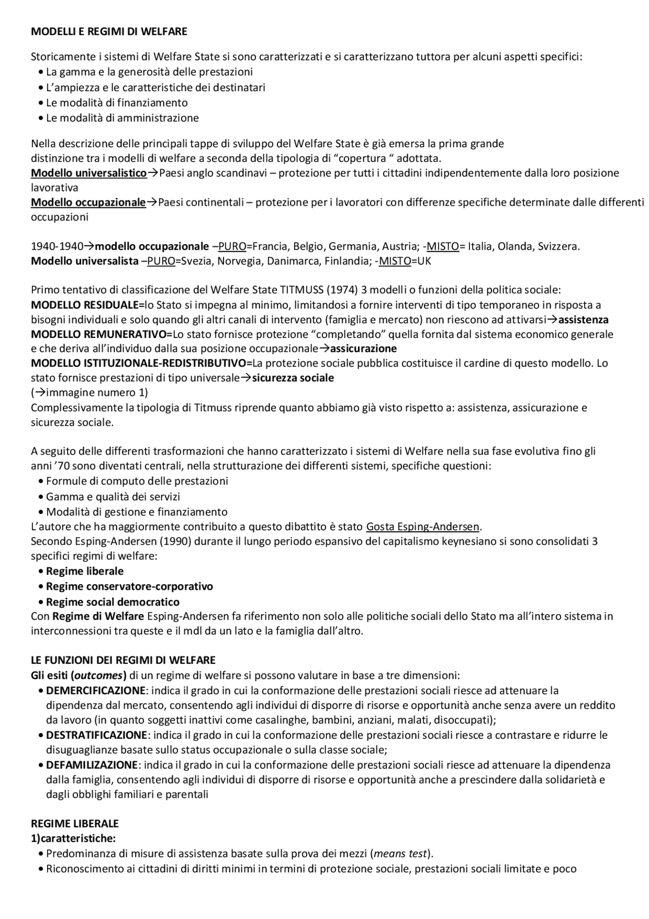 Schemi Su Modelli E Regimi Di Welfare State Docsity