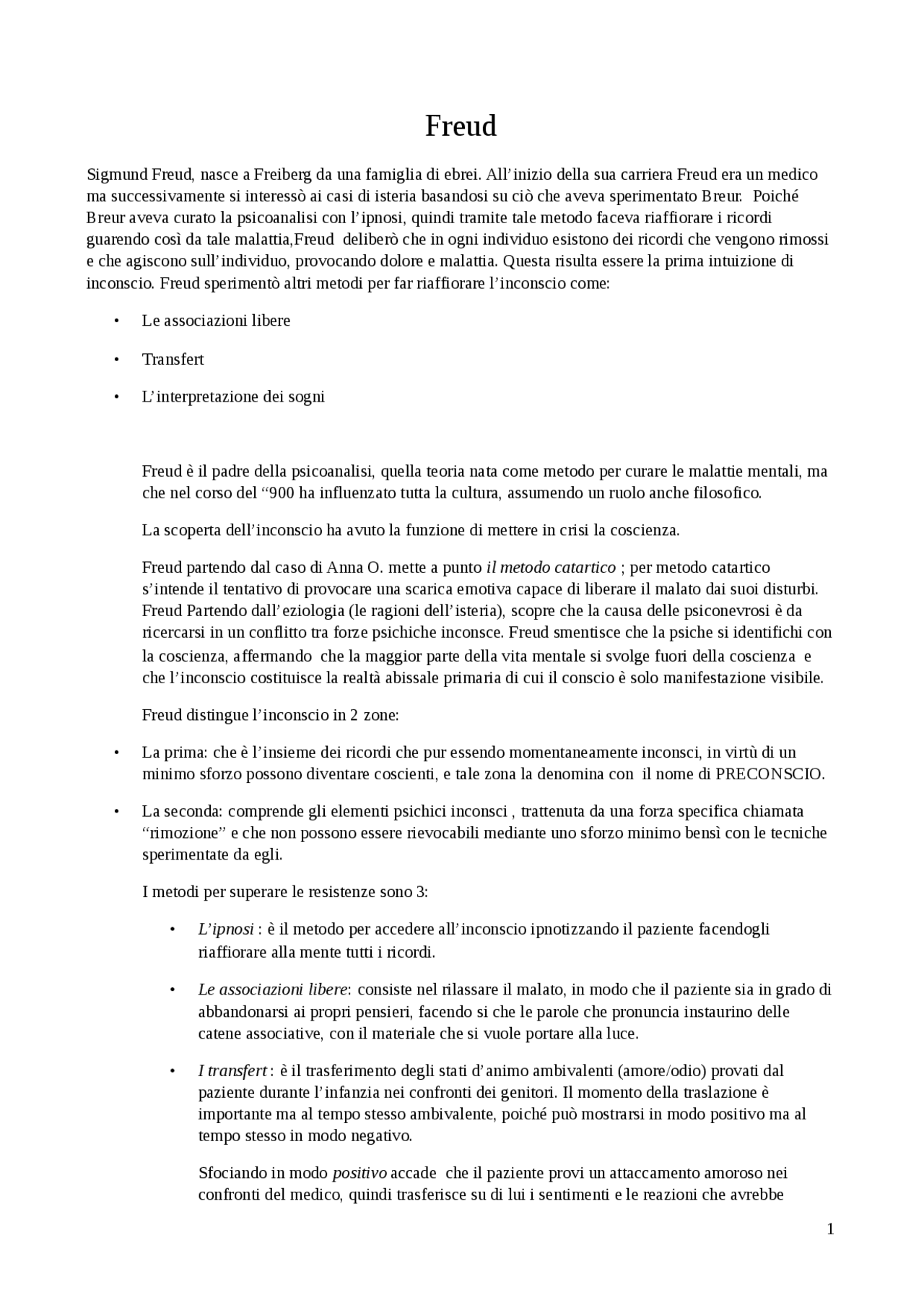 Appunti Su Freud Docsity