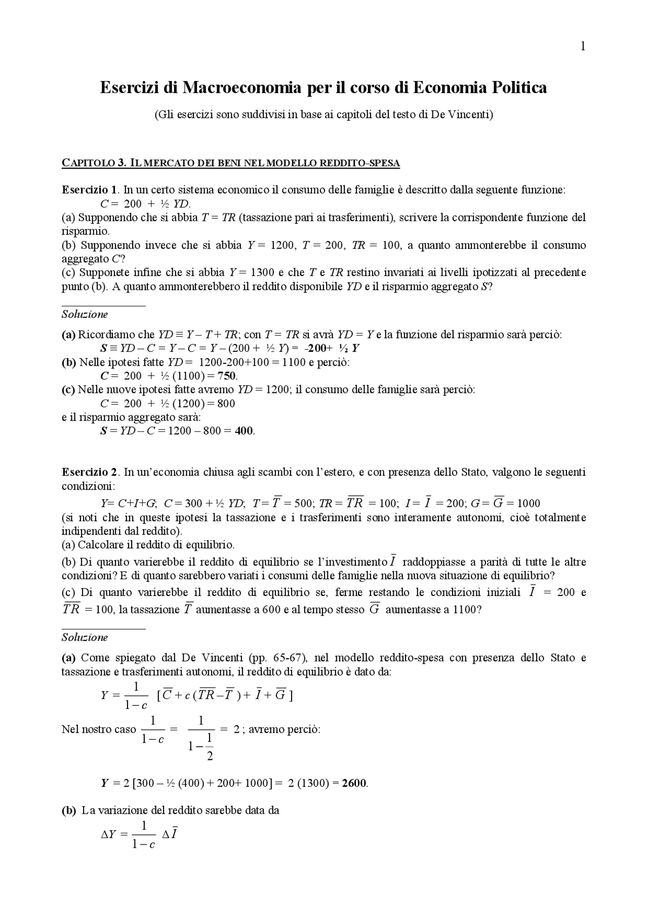 Esercizi Di Macroeconomia Docsity
