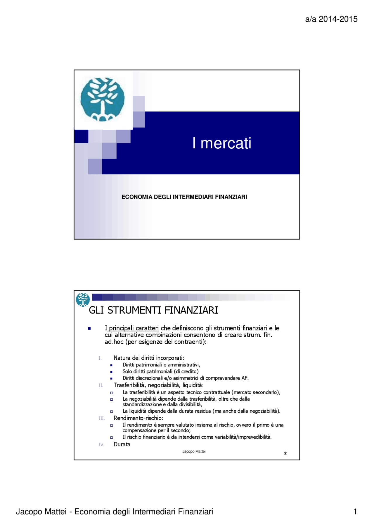 Appunti Sui Mercati Docsity