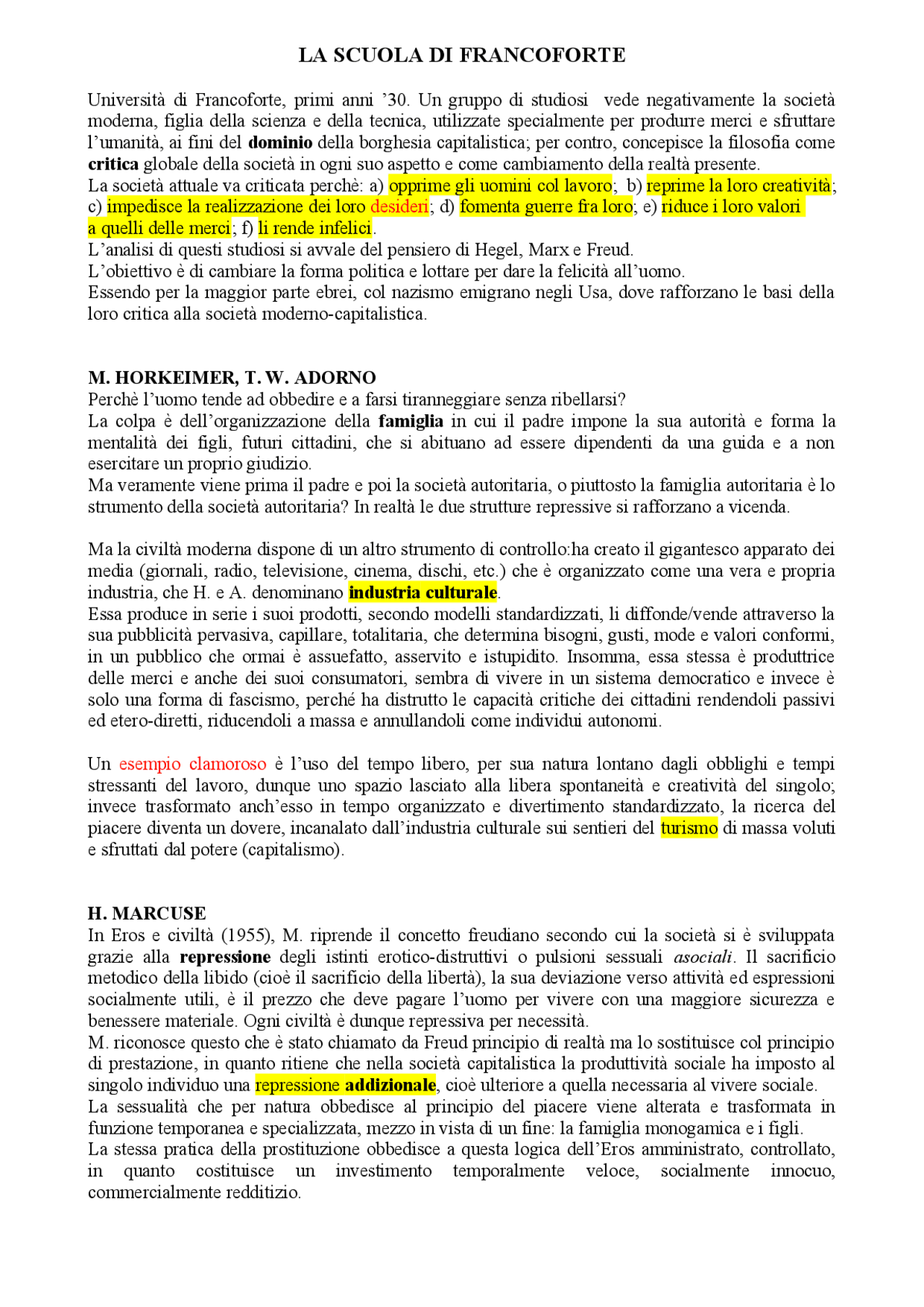 La Scuola Di Francoforte Docsity