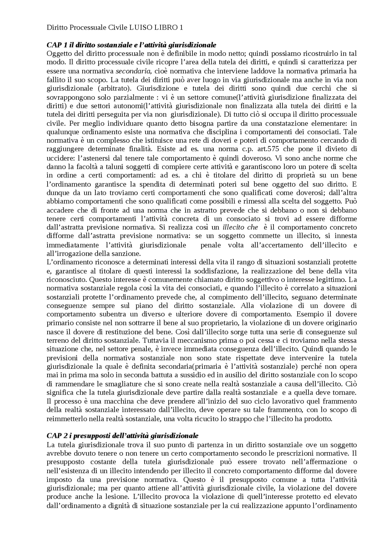 Riassunto Diritto Processuale Civile Vol1 Luiso Docsity