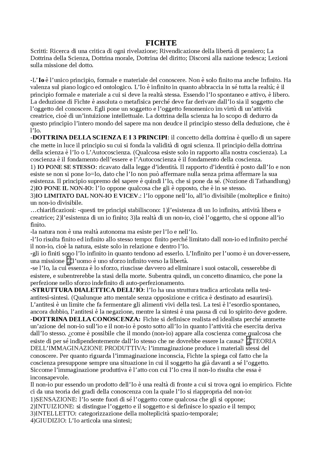 Riassunto Fichte Docsity