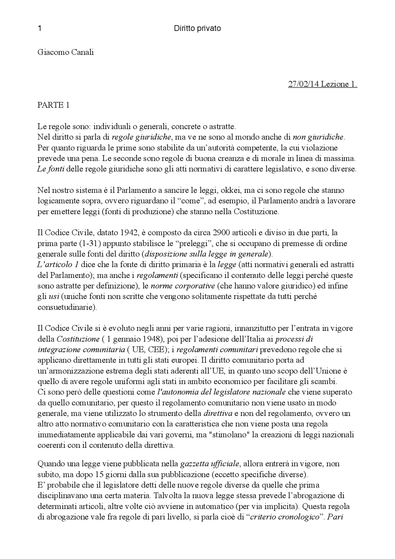 Diritto Privato 2014 Docsity