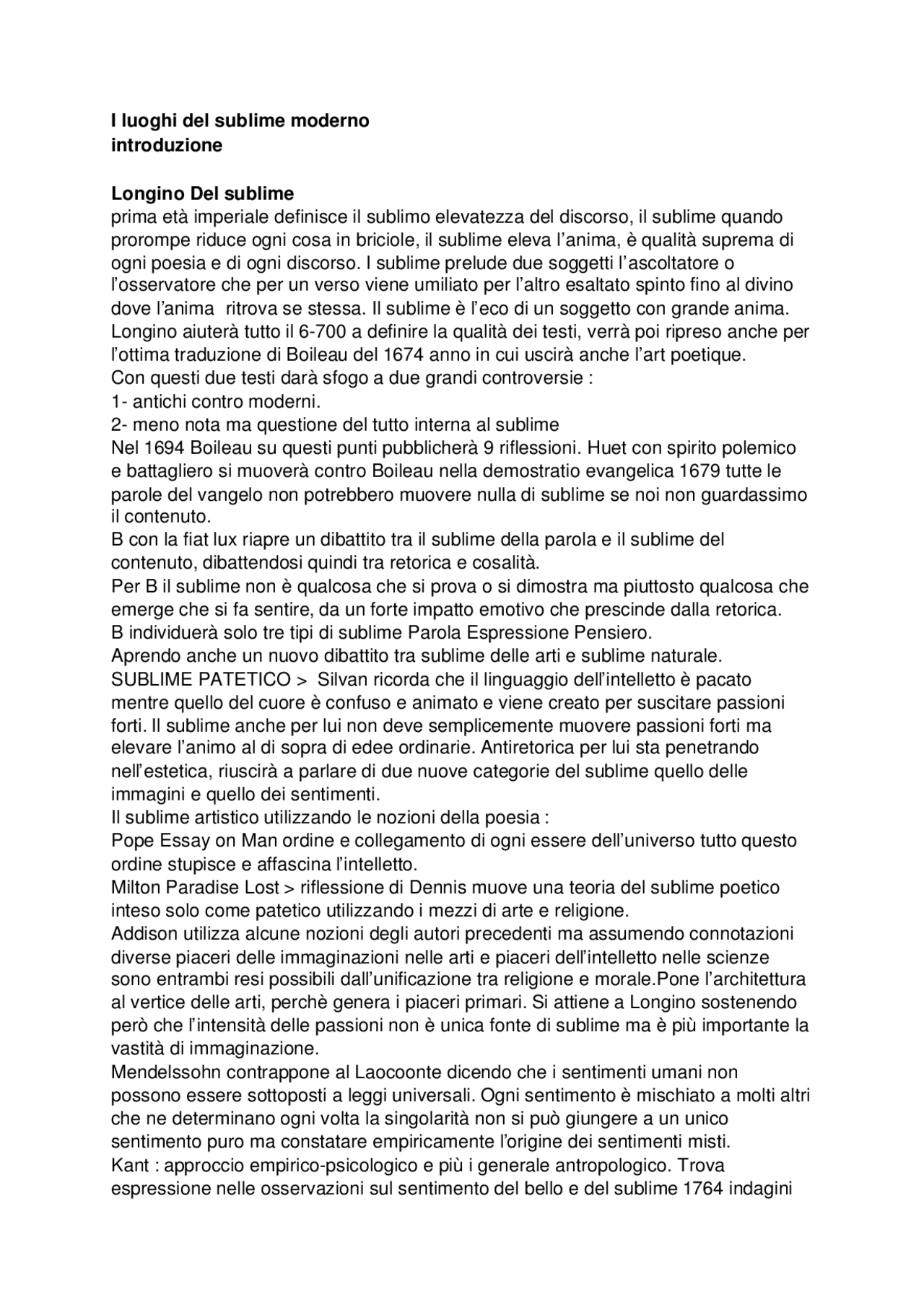 Riassunto I Luoghi Del Sublime Moderno Docsity