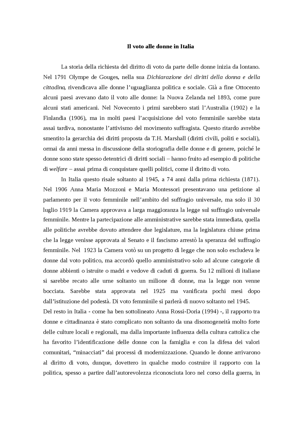 Il voto alle donne in Italia - Docsity