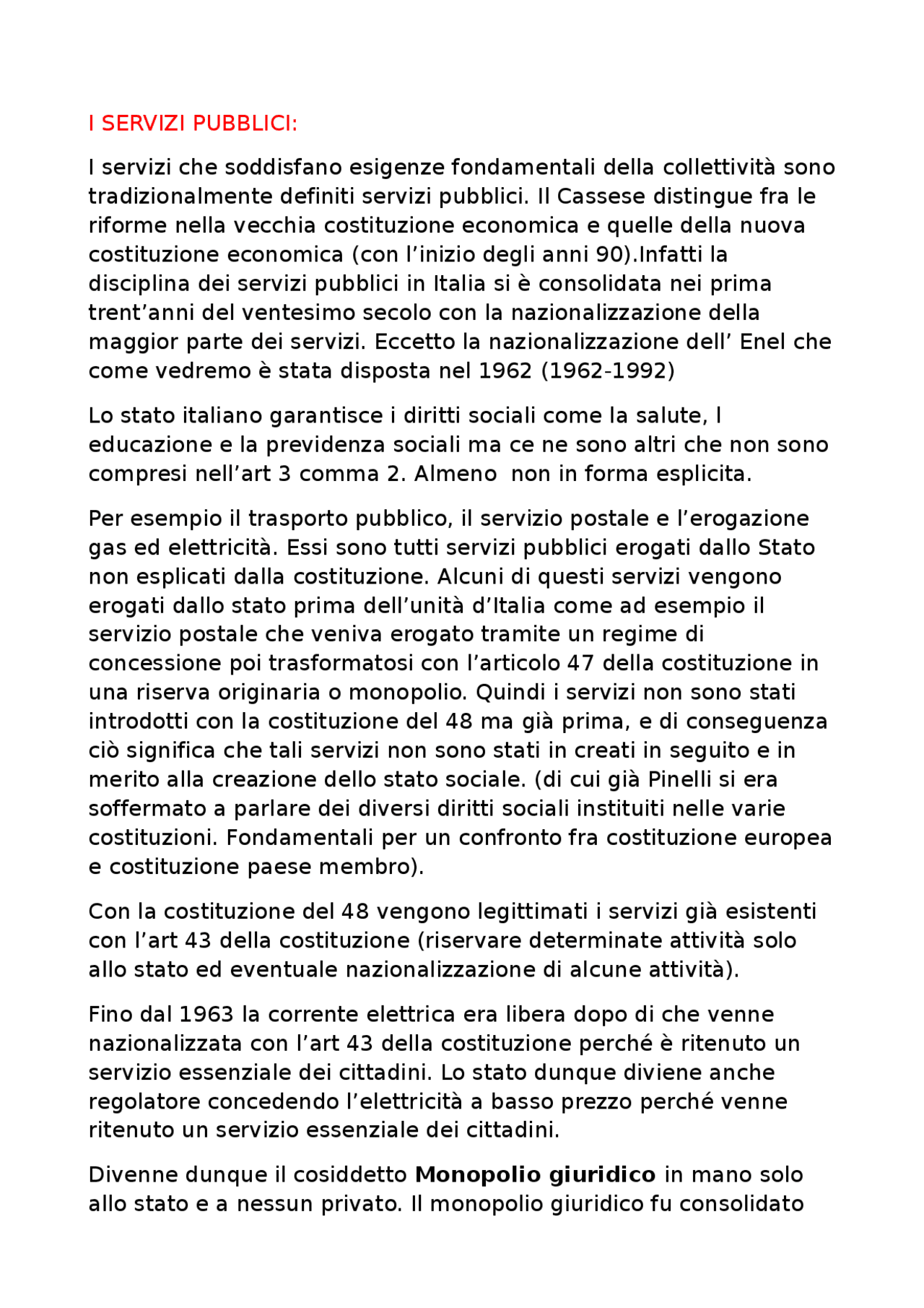 Riassunto I Servizi Pubblici Cassese Docsity