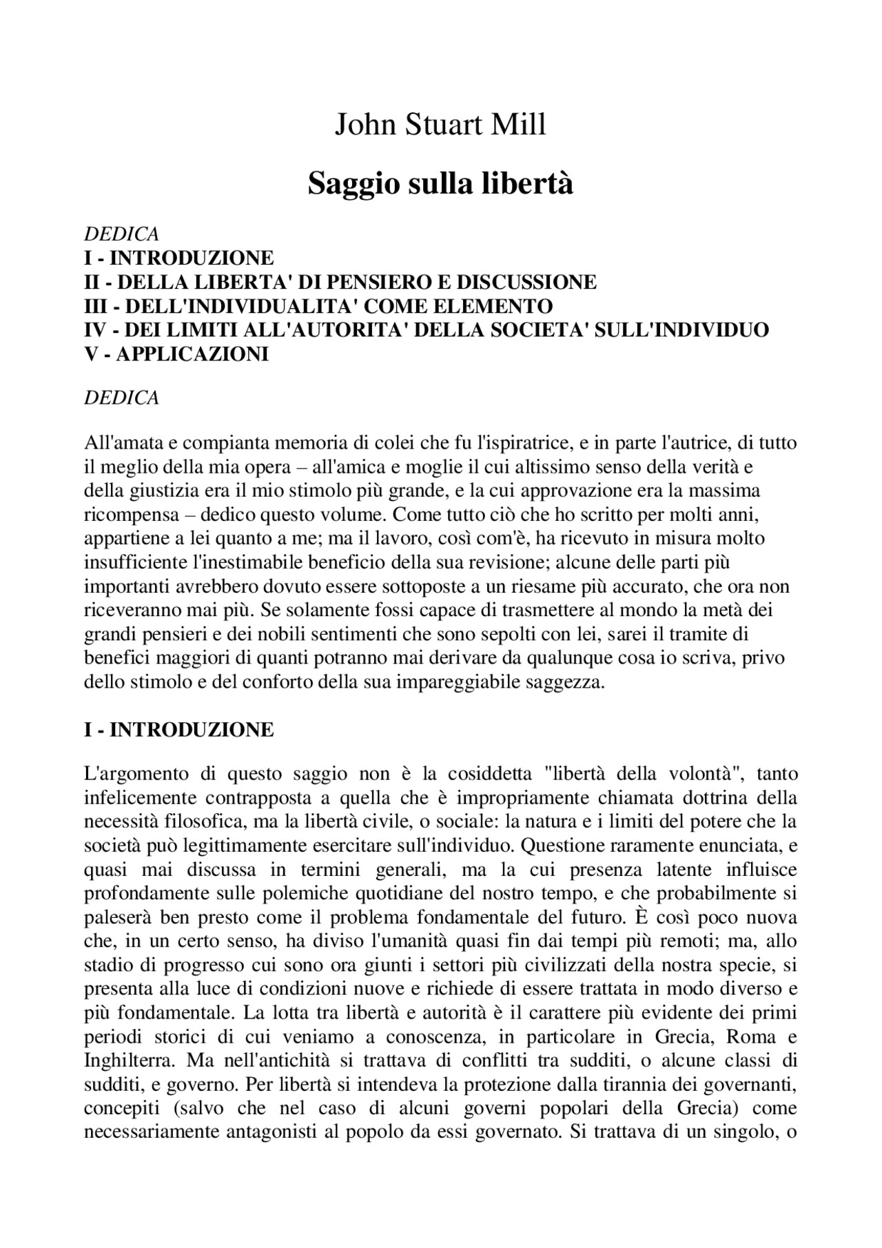 John Stuart Mill Saggio Sulla Libertà Docsity