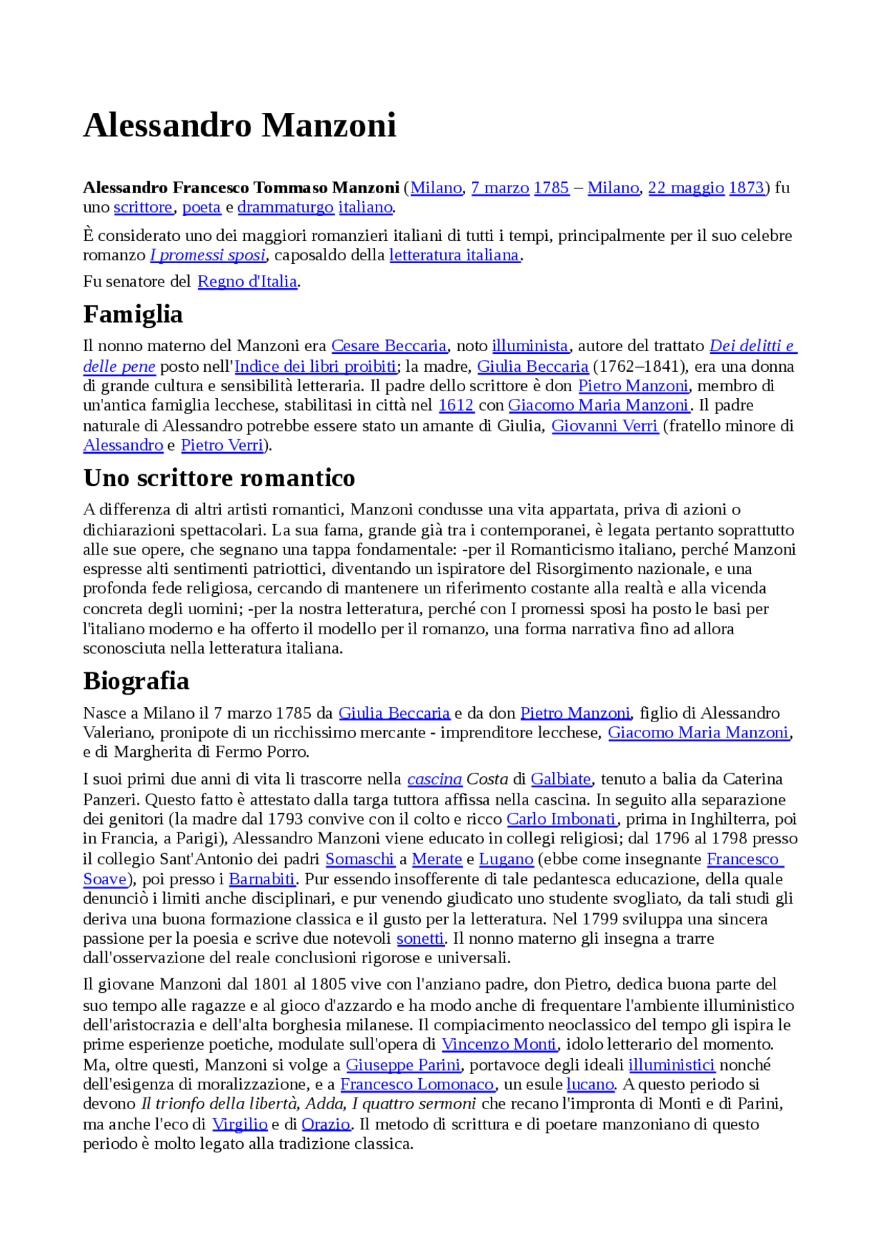 Riassunto Manzoni - Docsity