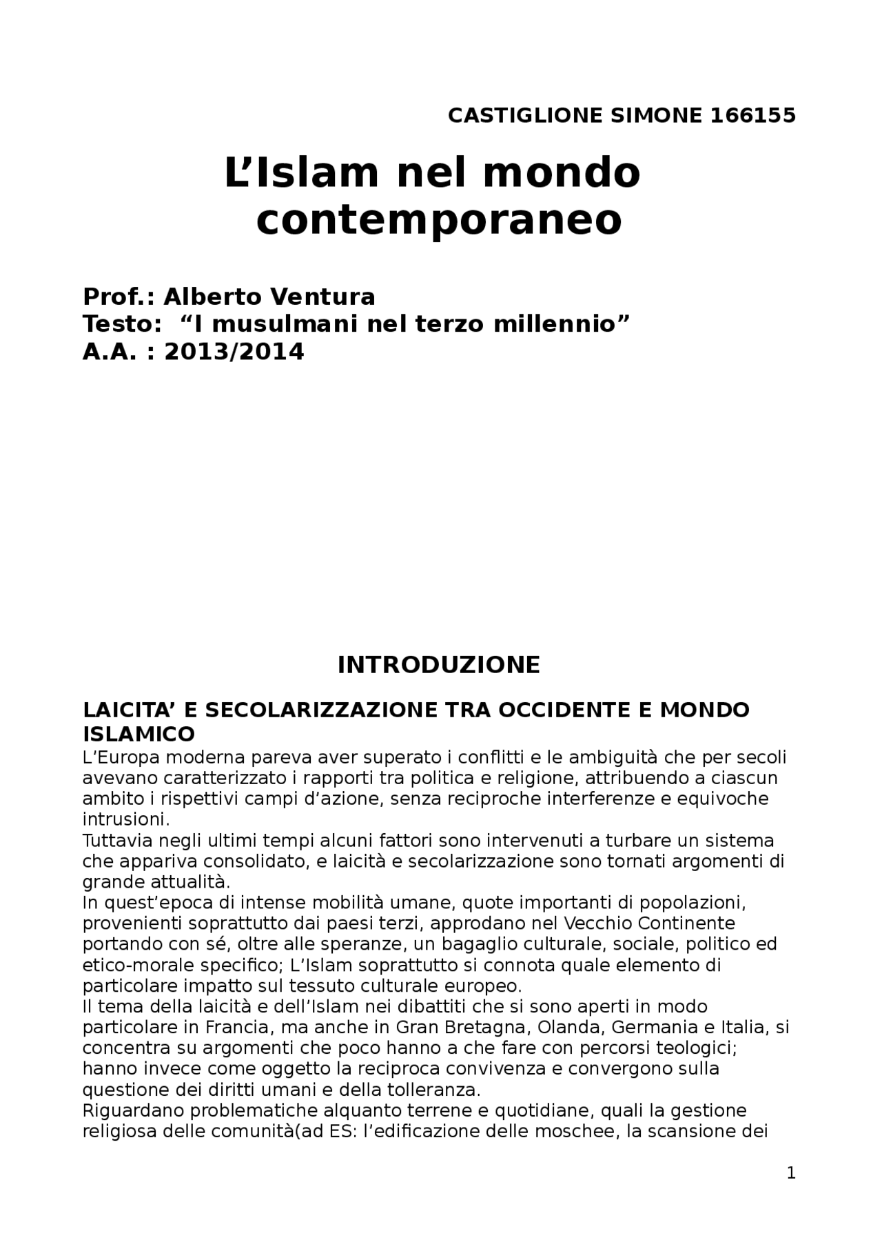 Schemi Sullislam Docsity