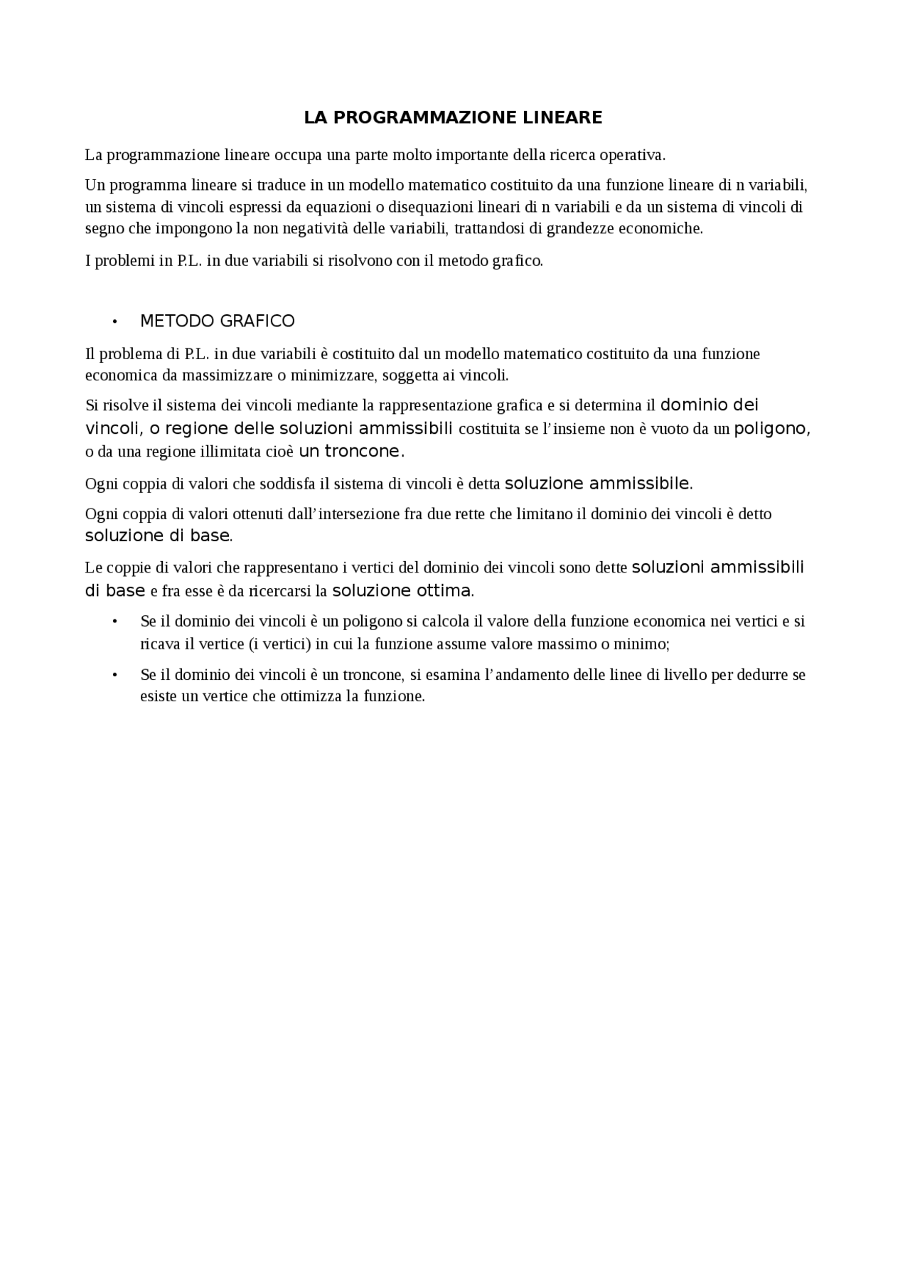 La Programmazione Lineare Appunti Di Matematica Docsity
