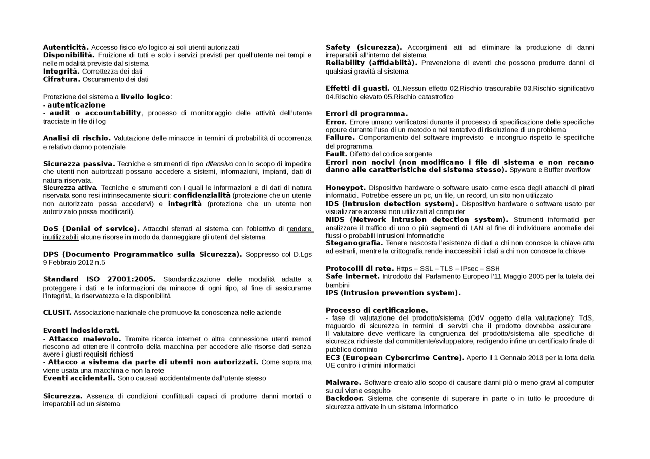 Nuova Ecdl It Security Appunti Di Elementi Di Informatica Docsity