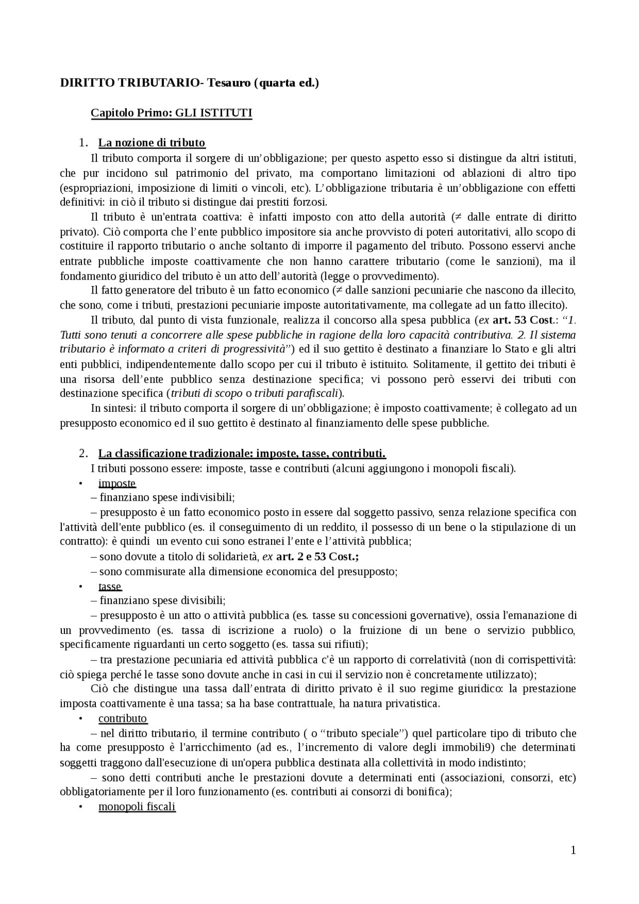 Riassunto Tesauro Compendio Di Diritto Tributario Docsity