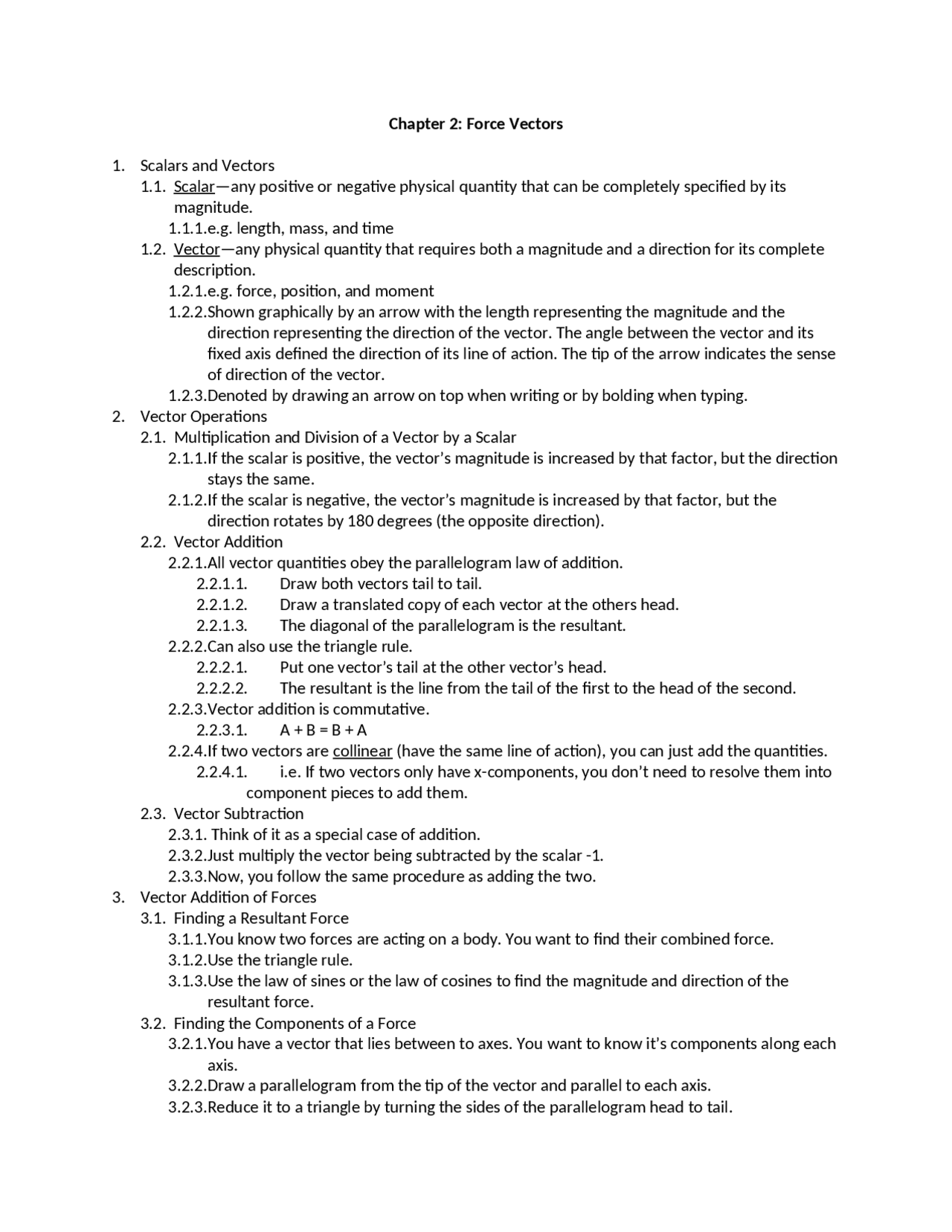 Force Vectors Statics Lecture Notes Mae 241 Docsity