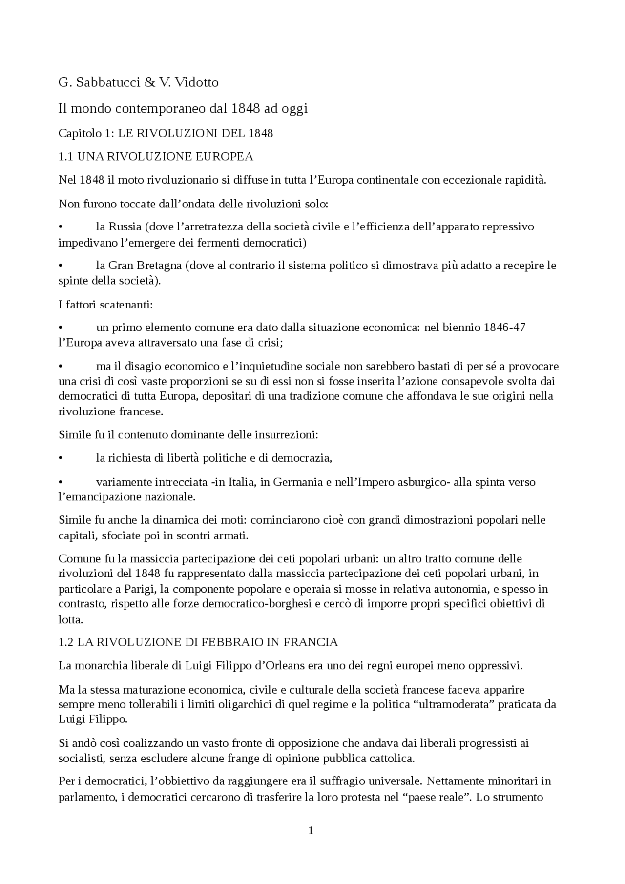 Riassunto Sabbatucci Vidotto Docsity