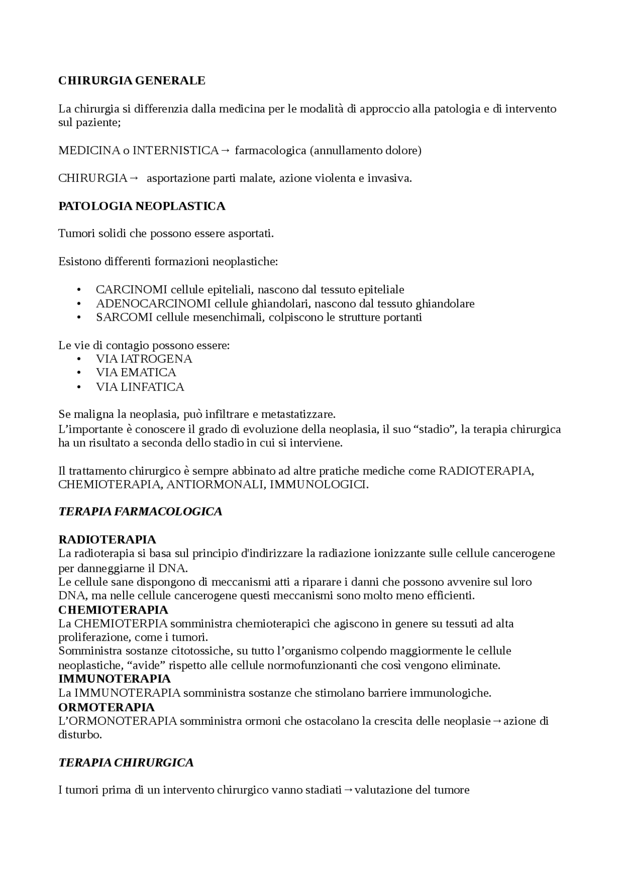 Chirurgia generale | Appunti di Chirurgia Generale | Docsity