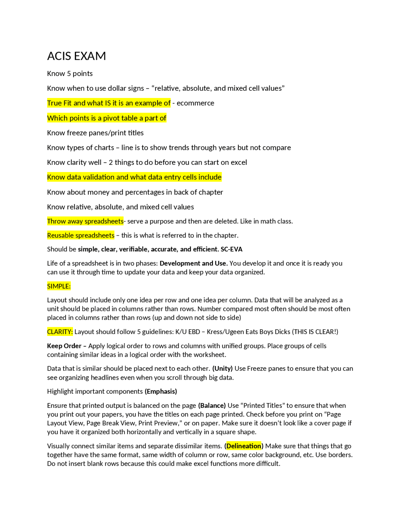 Review Sheet For Exam 2 Introduction To Business Analytics Acis
