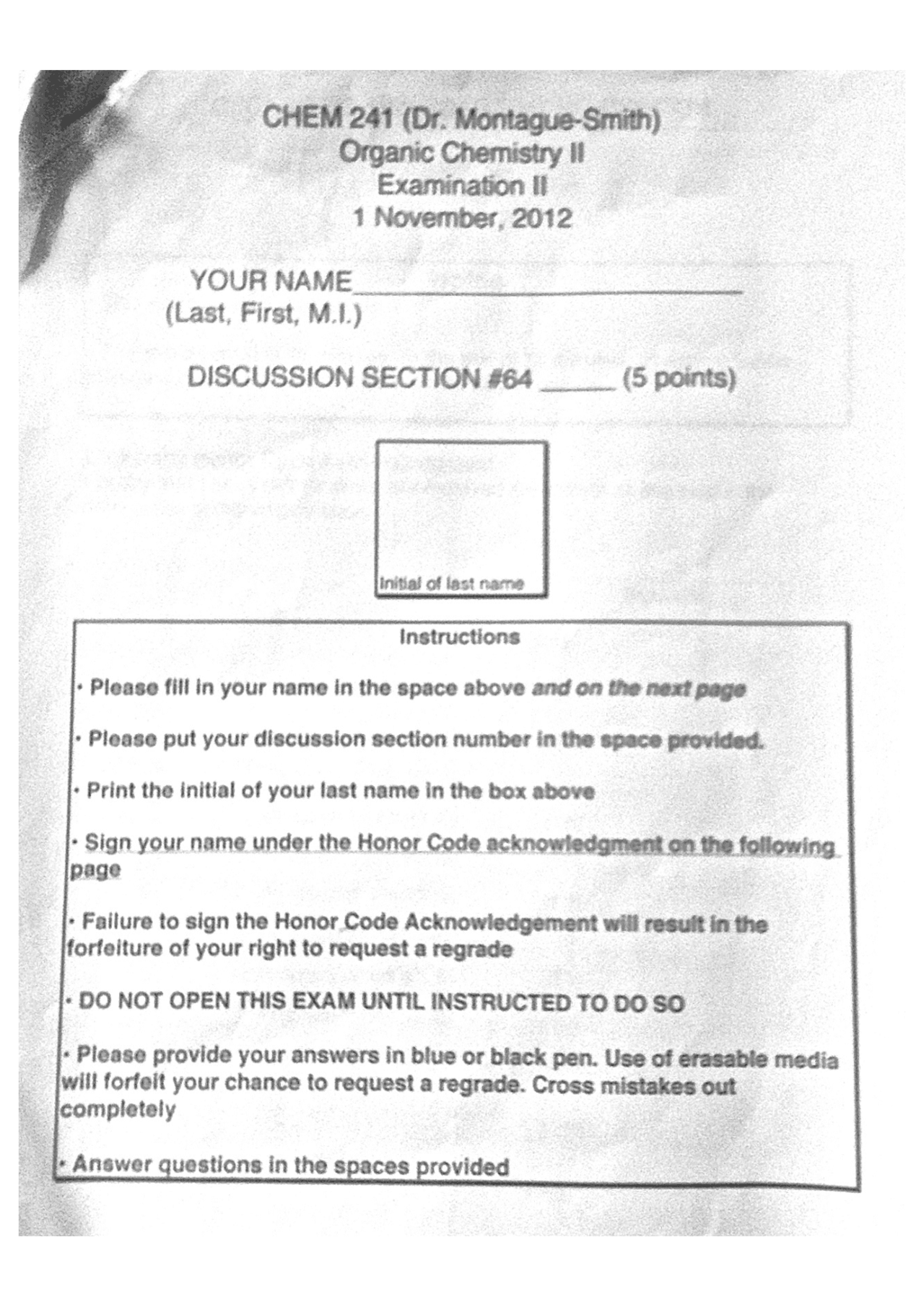 Organic Chemistry Ii Questions For Midterm Exam 2 Chem 241 Docsity
