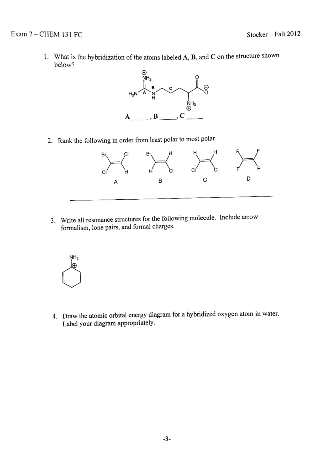 Chemistry Fundamentals I Exam 2 8 Unsolved Questions Chem 131