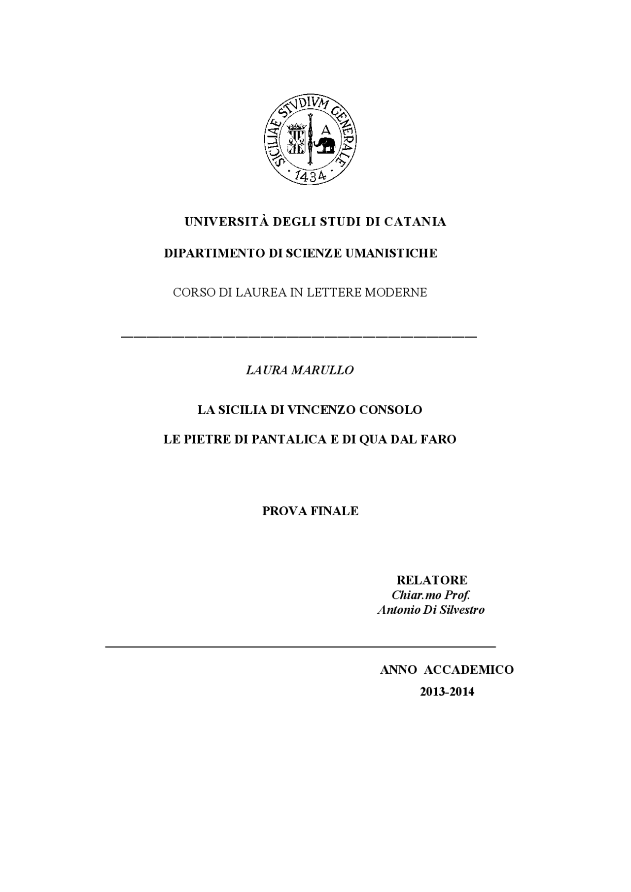 Tesi Laura Su Vincenzo Consolo Docsity