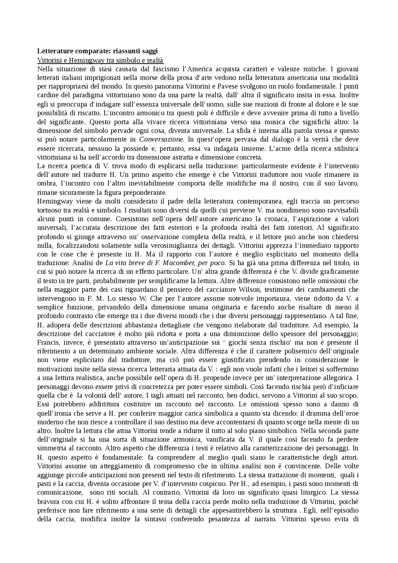Letterature Comparate Riassunti Docsity