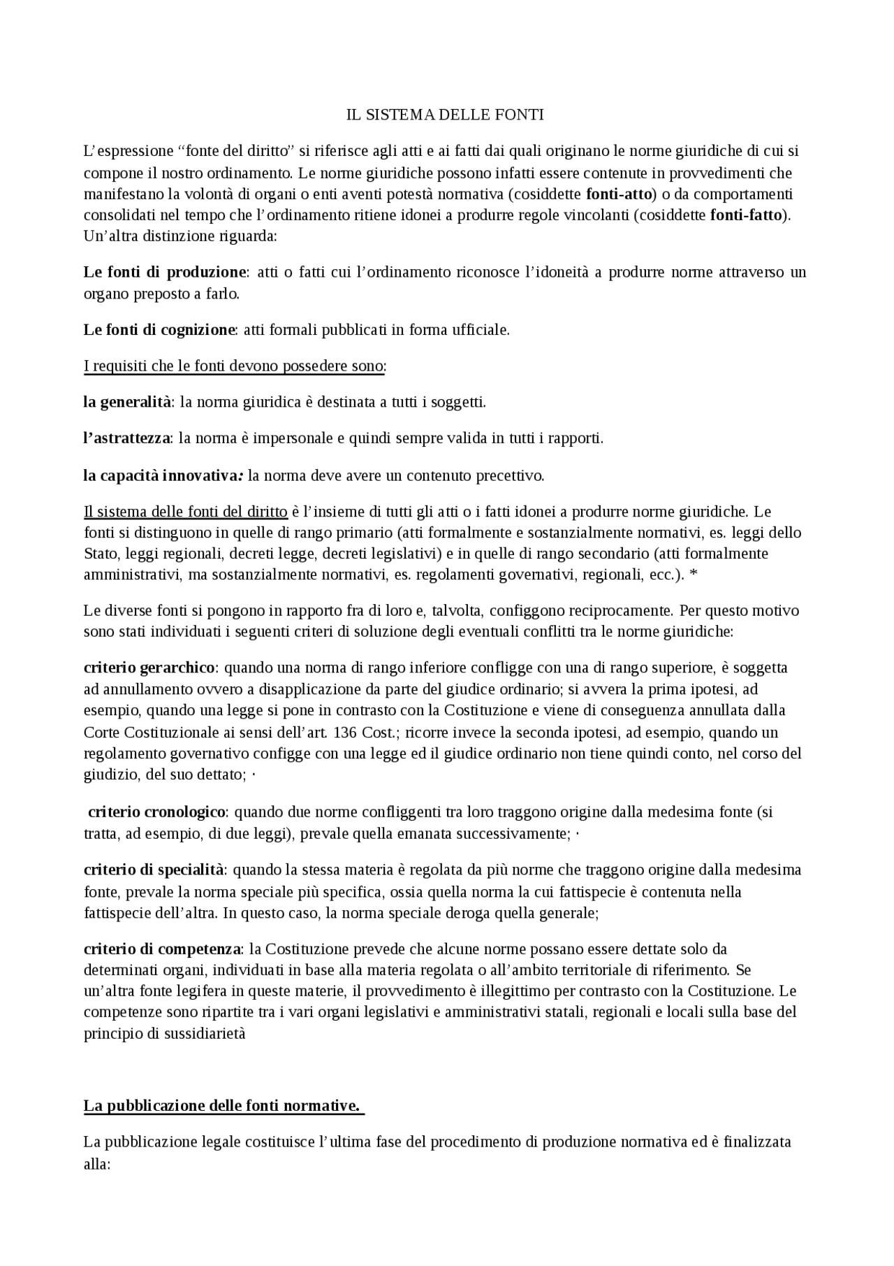 Il Sistema Delle Fonti Docsity
