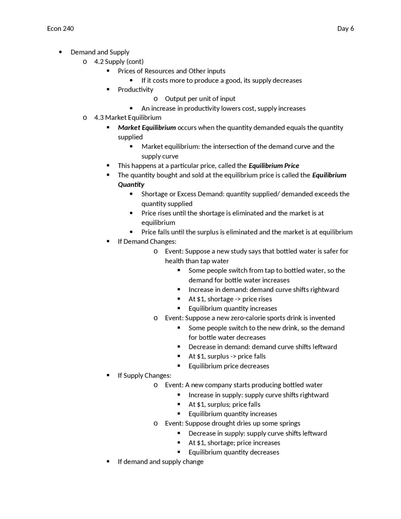 Demand And Supply Lecture Notes Econ 240 Docsity