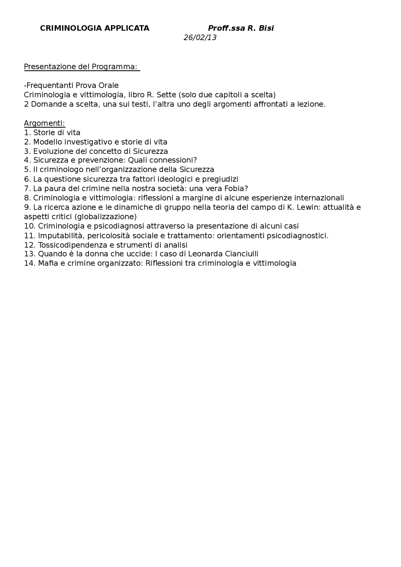 Appunti Lezioni Di Criminologia Applicata Bisi Unibo Docsity